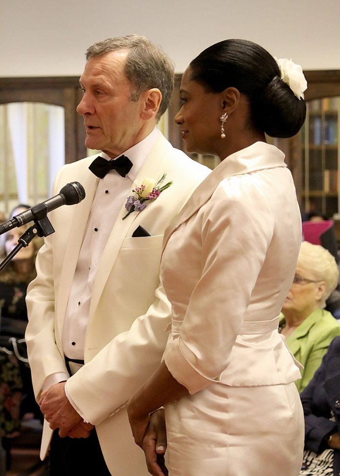 Bespoke Portrait Collar Jacket and Short Wedding Dress - Felicity ...